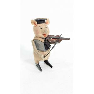1930s Schuco Clockwork Pig Playing Violin Figurine, 12cm Height - Motor ...