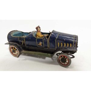 1920s German Tinplate Wind-Up Open Touring Car with Driver - Clockwork - Toys & Models