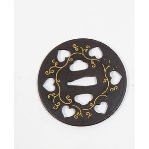 Japanese Heart-Inlaid Bronze Tsuba - Bronze - Oriental