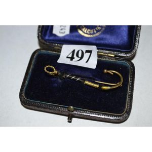 9ct Gold Fly Fishing Hook Brooch with Box - Brooches - Jewellery