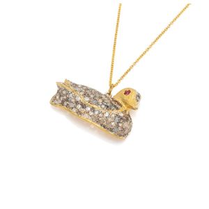 Silver Gilt Diamond Duck Pendant Necklace with Ruby Eye - Pendants ...