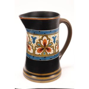 Gouda Pottery Jug with Floral Motifs in Blue and Red - Gouda - Ceramics