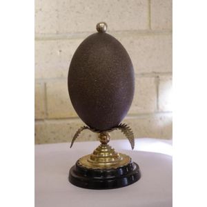 Silver-plated stand with early emu egg on timber base - Eggs, Mounted ...