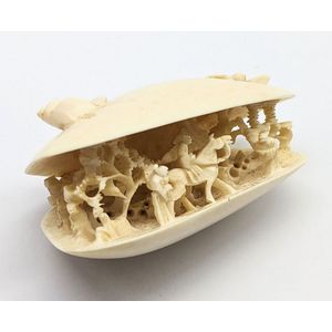 Exquisite Chinese Ivory Clam Shell Diorama Carving - Ivory - Oriental