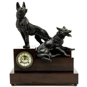 Bronze German Shepherd Dogs Wooden Clock with Pendulum - Clocks ...