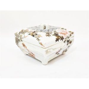 Edo Kutani Square Porcelain Box with Birds and Flowers - Ceramics ...