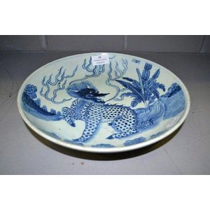 Hand painted Chinese blue & white mythical creature plate - Ceramics ...