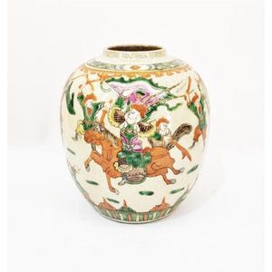 Chinese Crackle Glazed Ginger Jar with Warrior Battle Scene - Ceramics ...