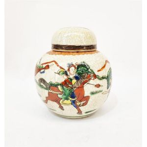 Chinese Crackle Glazed Ginger Jar with Warrior Battle Scene - Ceramics ...