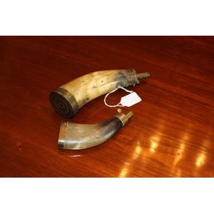 French Horn and Brass Powder Flasks (Set of 2)