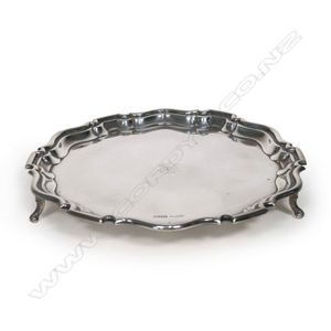 Sheffield Silver Salver with Pie Crust Rim and Engraved Initials ...