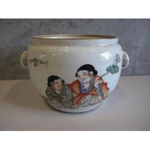 Antique Chinese Porcelain Pot with Seated Figures and Calligraphy ...