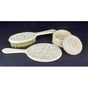 Chinese Ivory Dressing Table Set with Dragon Decoration - Ivory - Oriental