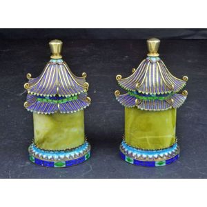 Enamelled Chinese Silver Condiments Set - Zother - Oriental