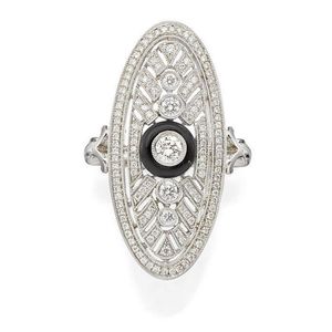 Diamond and Onyx Elliptical Ring - Rings - Jewellery