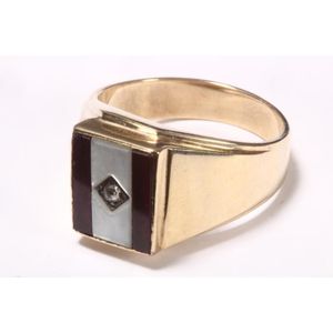 9ct Gold Ring with Red Topaz, Mother of Pearl Panel - Rings - Jewellery