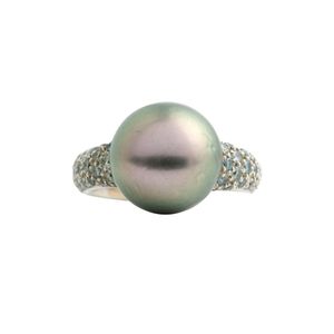 Jan Logan Tahitian Pearl Ring with Blue Diamond Shoulders - Rings ...