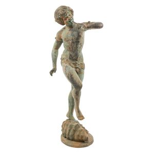 Verdigris Bronze Pan Statue with Flute and Shell Base - Decorative ...