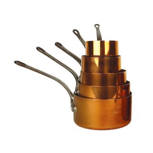 Set of 5 French Copper and Steel Cooking Pots - Copper - Metalware