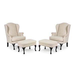 Pair of Wingback Chairs with Matching Footstools, 106cm High - Seating ...