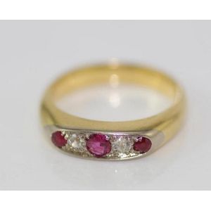 Ruby & Diamond Row Ring in 18ct Yellow Gold - Rings - Jewellery