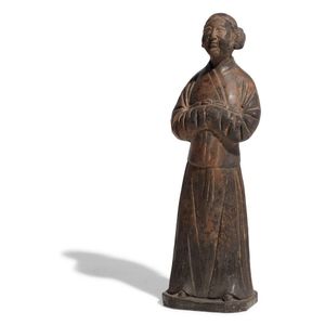 Yuan Dynasty Polished Black Pottery Standing Lady Figure - Asian ...