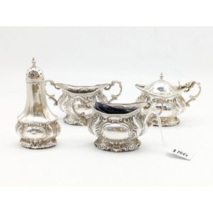 Embossed Sterling Silver Condiments with Blue Glass Liner - Condiment ...