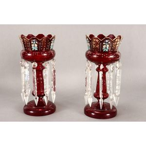 Victorian Ruby Glass Lustres with Enamel and Prisms - British ...