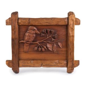 Carved Kookaburra Panel in Original Frame - Zother incl. carved Western ...