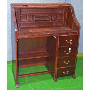 Jarrah Roll-Top Desk with Stationery Shelves and Drawers - Desks ...