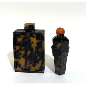 Antique Chinese Tortoise Shell Snuff Bottles with Amber Stoppers ...