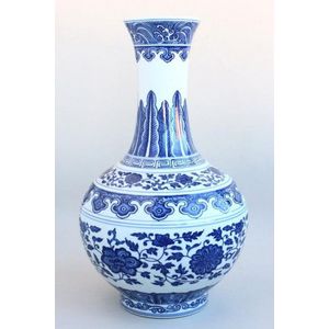 Blue and White Chinese Porcelain Vase with Wave Scrolls - Ceramics ...