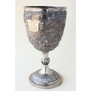 Chinese Silver Goblet with Equestrian Battle Scene and Armorial ...