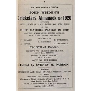 1920 Wisden Almanack with Five Batsmen of the Year - Sporting - Cricket ...