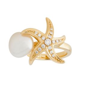 Paspaley 18ct Gold Keshi Pearl Diamond Starfish Ring - Rings - Jewellery