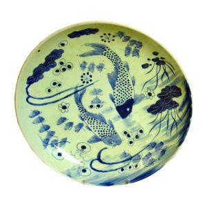 Blue Koi Plate - 30cm Diameter - Ceramics - Chinese - Oriental