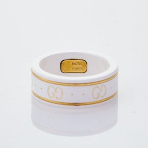 Gucci White Ceramic Ring with 18ct Gold Accents, Size 11 - Rings ...