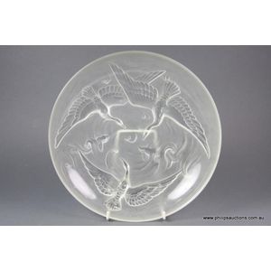 Verlys French Glass Bowl with Birds and Fish Design - French - Glass