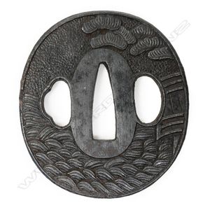 Edo Period Iron Tsuba with Samurai on Horseback Design - Zother - Oriental