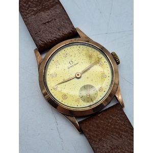 Vintage 9ct Gold Omega Watch with Yellow Dial and Leather Strap ...