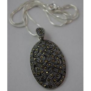 925 Silver Marcasite Pendant with 24cm Chain - Pendants/Lockets - Jewellery