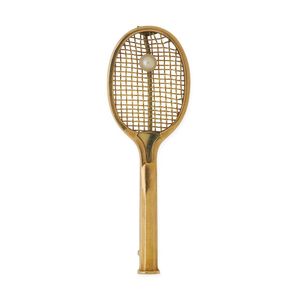 9ct Gold Tennis Racquet Brooch with Single Pearl, 2.8gm - Brooches ...
