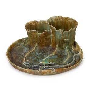 M. Johnson Pottery Tree Stump Tray with Lizard Decoration - Australian ...
