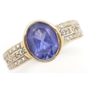 Blue Corundum and Diamond 9ct Gold Ring - Rings - Jewellery