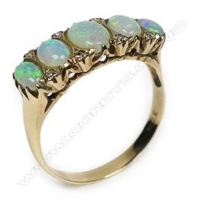 Vintage 9ct Yellow Gold Opal and Diamond Bridge Ring - Rings - Jewellery