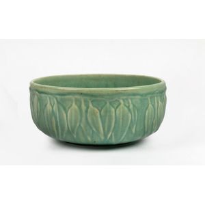 Melrose Ware Green Glazed Pottery Circular Fruit Bowl with Decoration ...