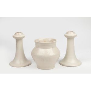 Melrose Ware Cream Glazed Pottery Candlesticks and Vase Set - Melrose ...