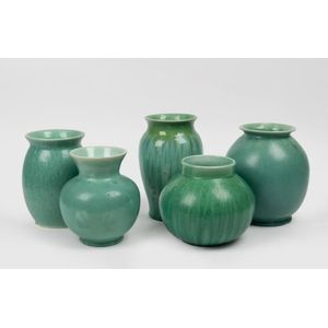 Assorted Green Glazed Melrose Ware Pottery Vases, Australian, 22.5cm ...