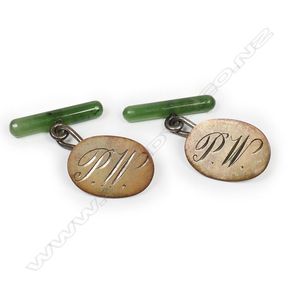 Kohn & Co. Silver and Greenstone Cuff Links - Cufflinks & Studs - Jewellery