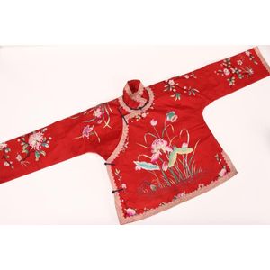 Red Satin Chinese Republic Jacket with Embroidered Pond Scene ...